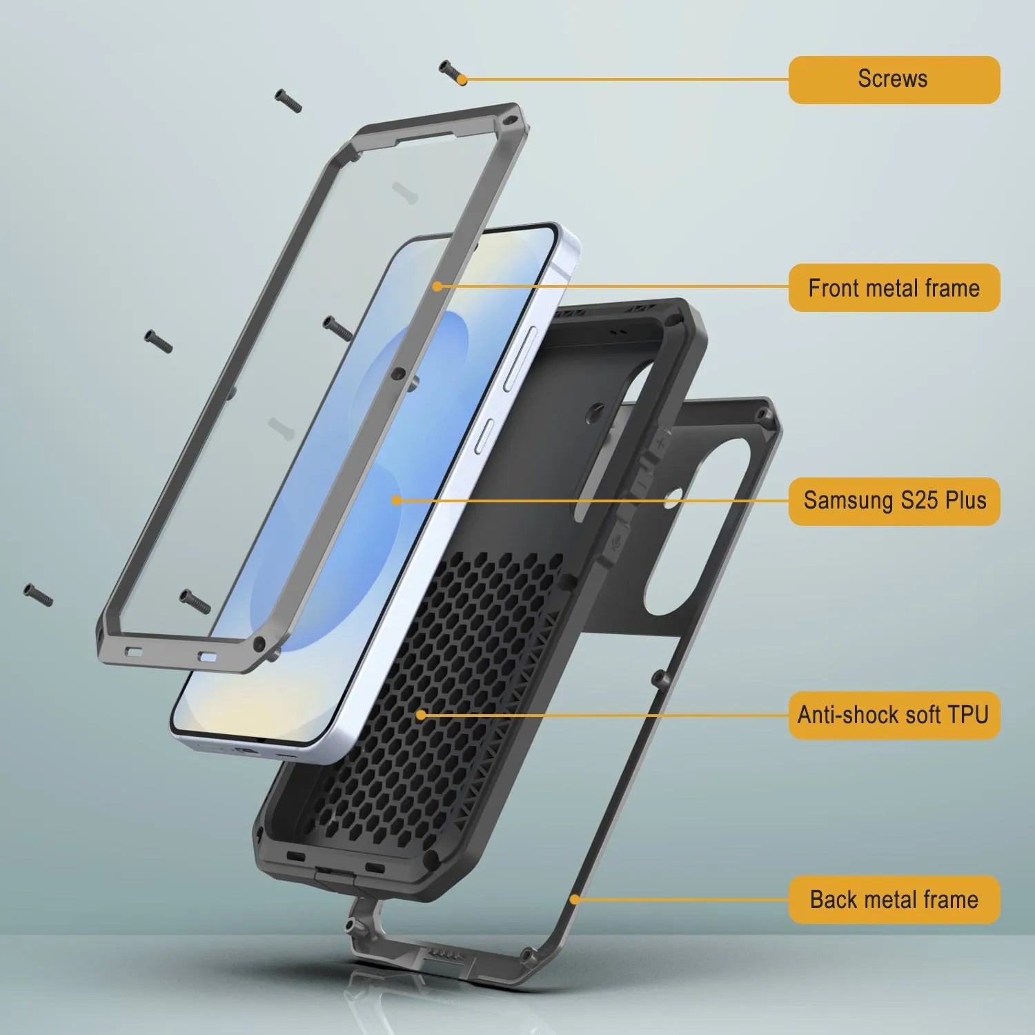Galaxy S25 Plus Metal Case, Heavy Duty Military Grade Armor Cover [sho ...