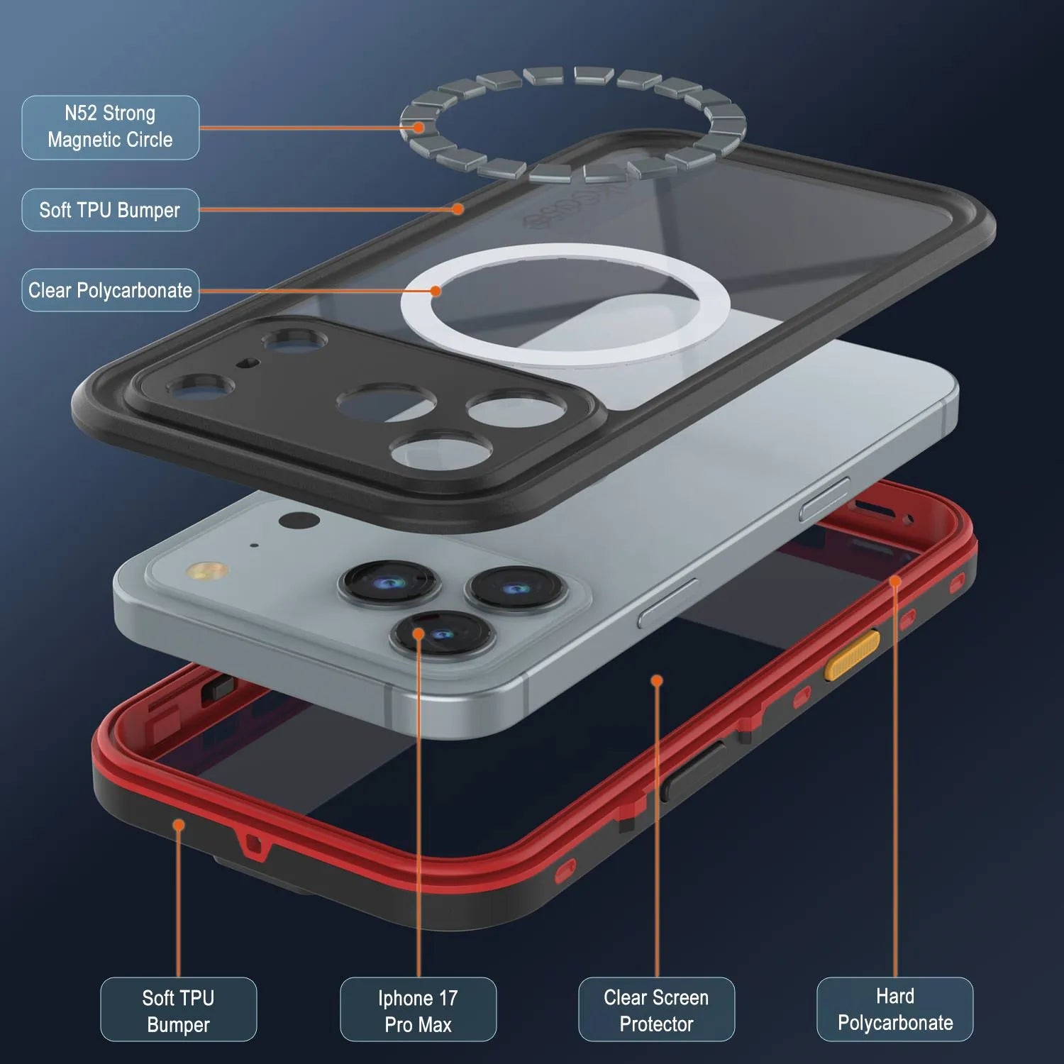 iPhone 17 Pro Max Waterproof IP68 Case, Punkcase [Red] [StudStar Serie ...